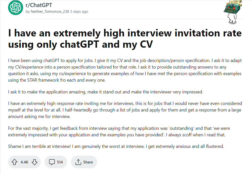 A Resume Built Using ChatGPT Results In Multiple Interview Offers ...